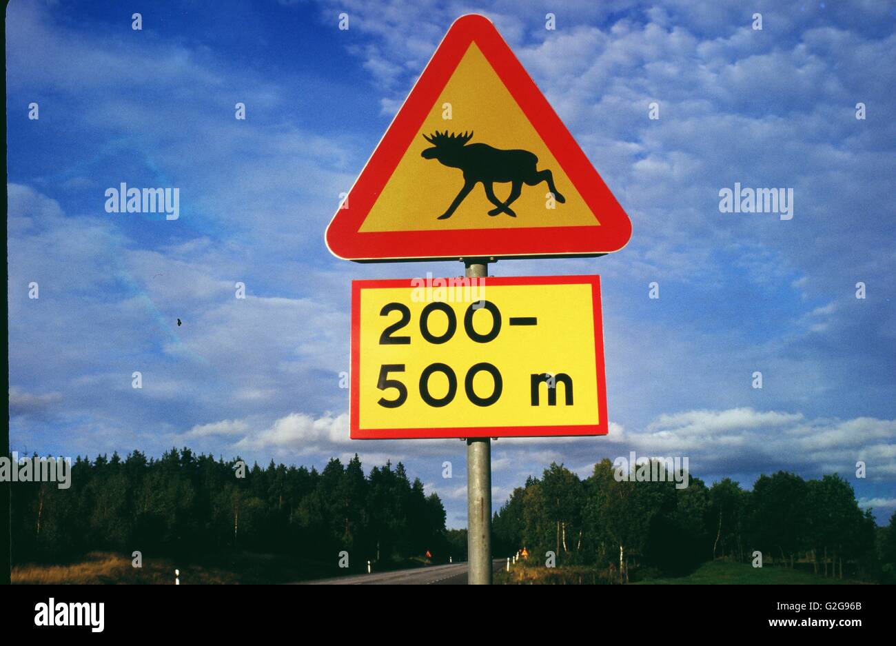 Sweden, moose warning sign Stock Photo - Alamy