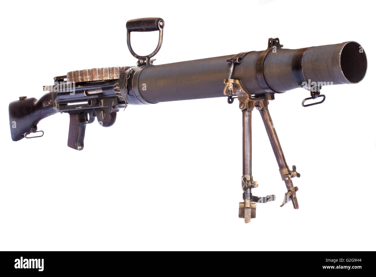 old black color machine gun on a tripod isolated on white background ...