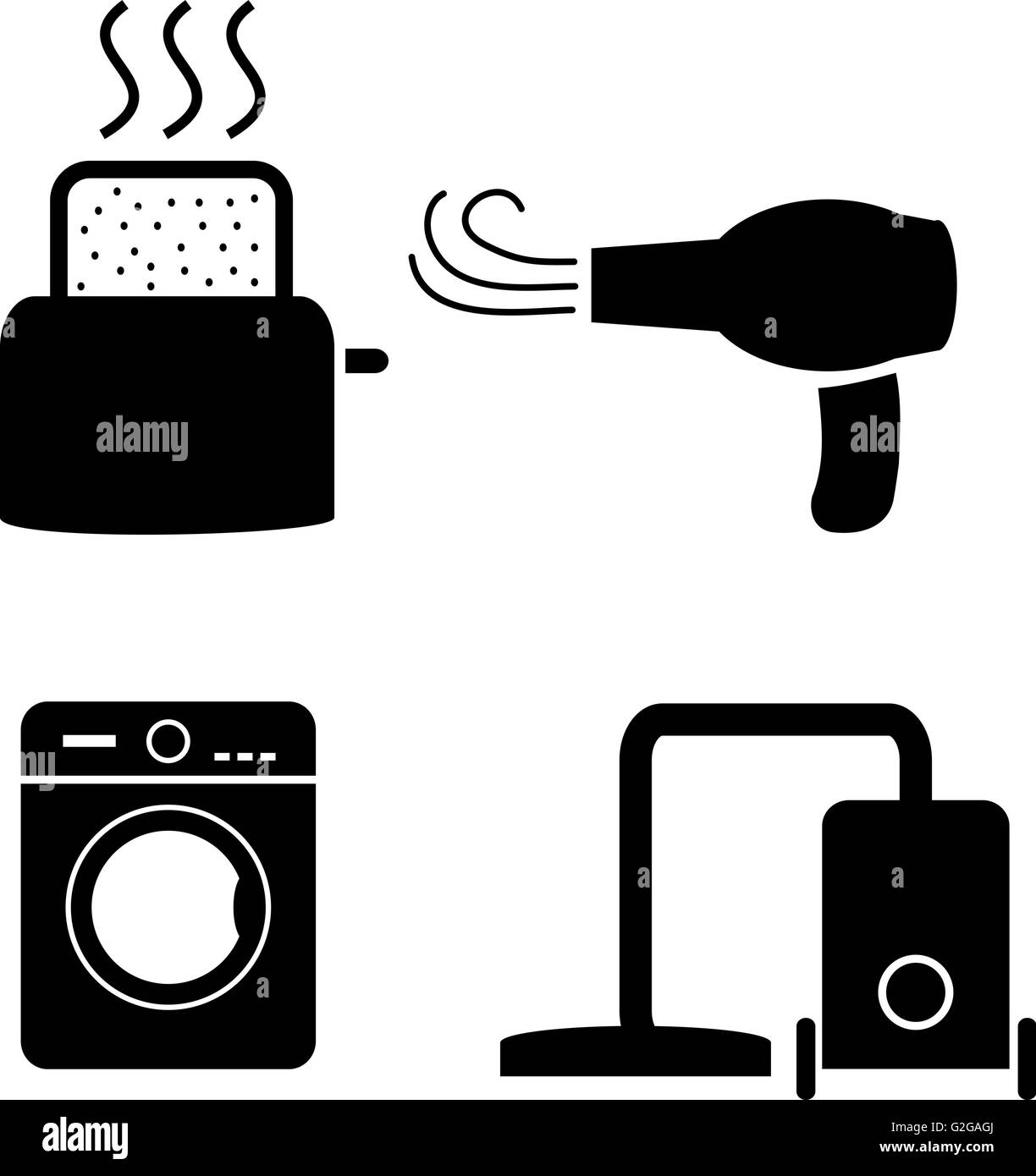 Toaster, hair dryer, washing ,vacuum cleaner icons, vector Stock Vector ...