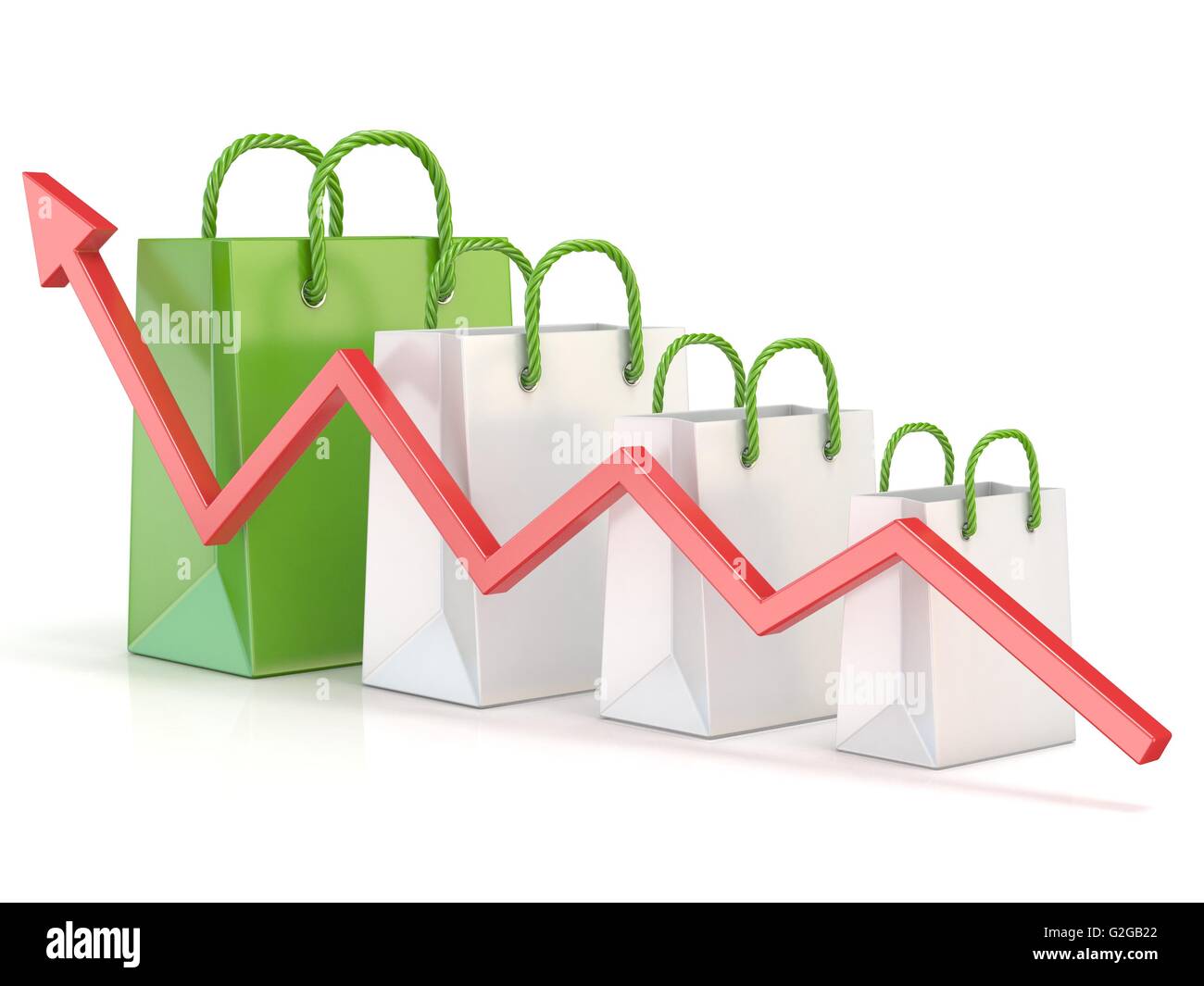 Shopping bag increasing chart. Sales growth chart. 3D render ...