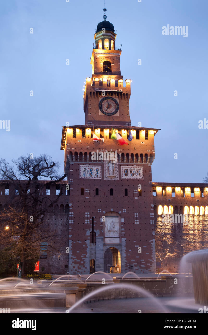 Torre del Filarete clock tower at the Castello Sforzesco, Sforza Castle ...