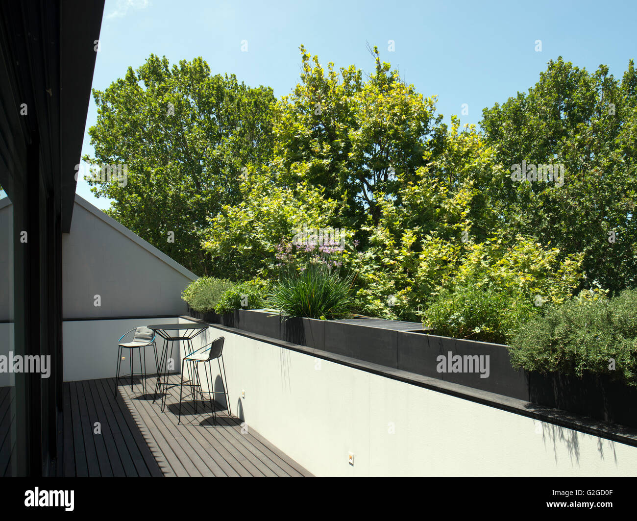 Upper level balcony with street foliage. W House, Sydney, Australia ...