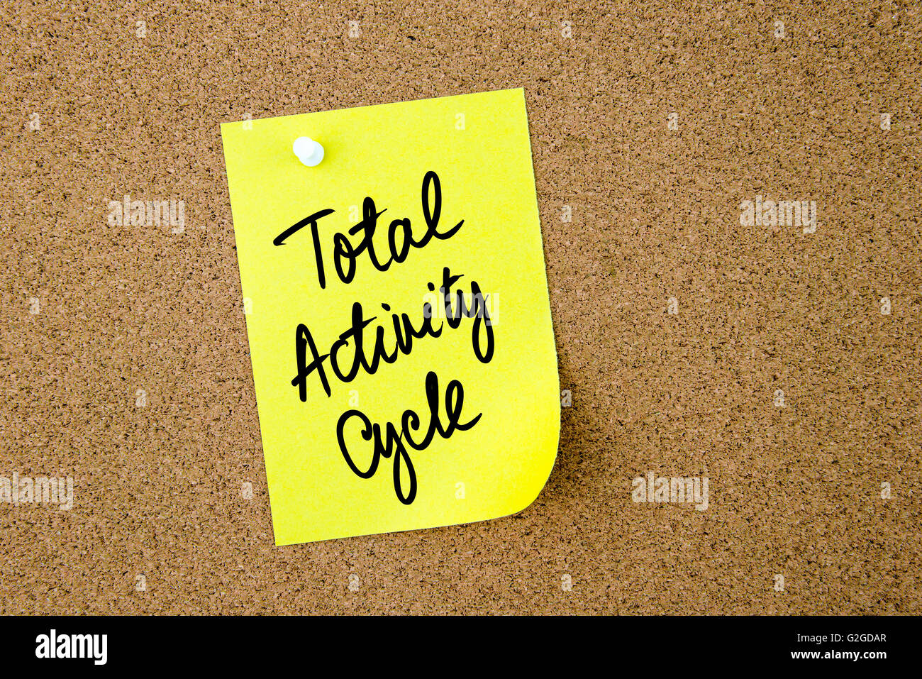 Total Activity Cycle written on yellow paper note pinned on cork board ...