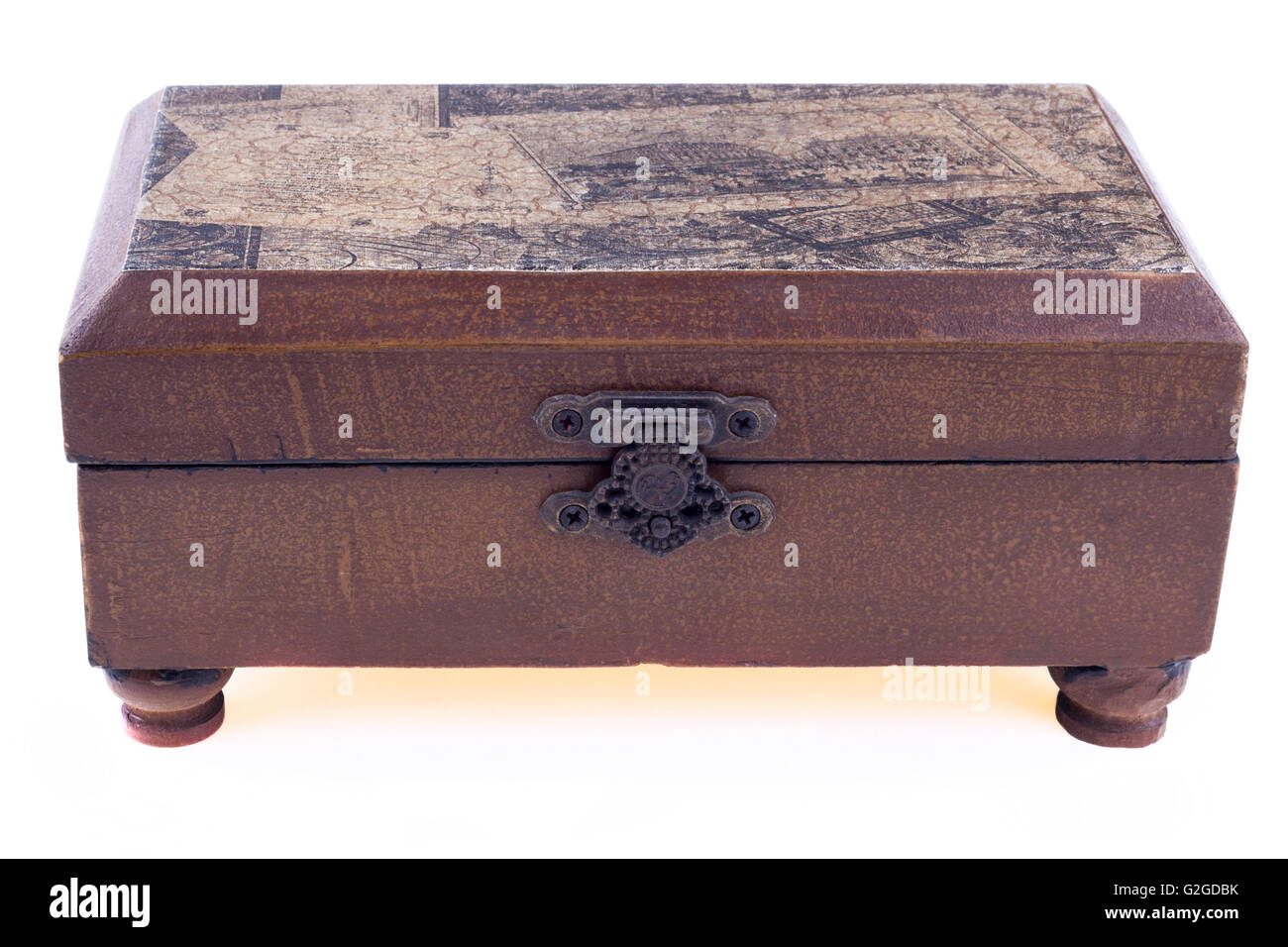 Brown closed wood jewerly box upper view isolated on white background ...