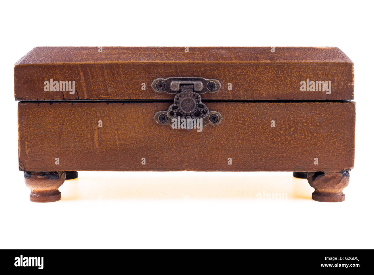 Brown closed wood jewerly box front view isolated on white background ...