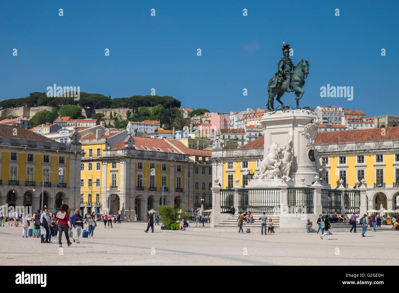 Elegant buildings and King Jose Monument, Praça do Comércio (Commerce ...