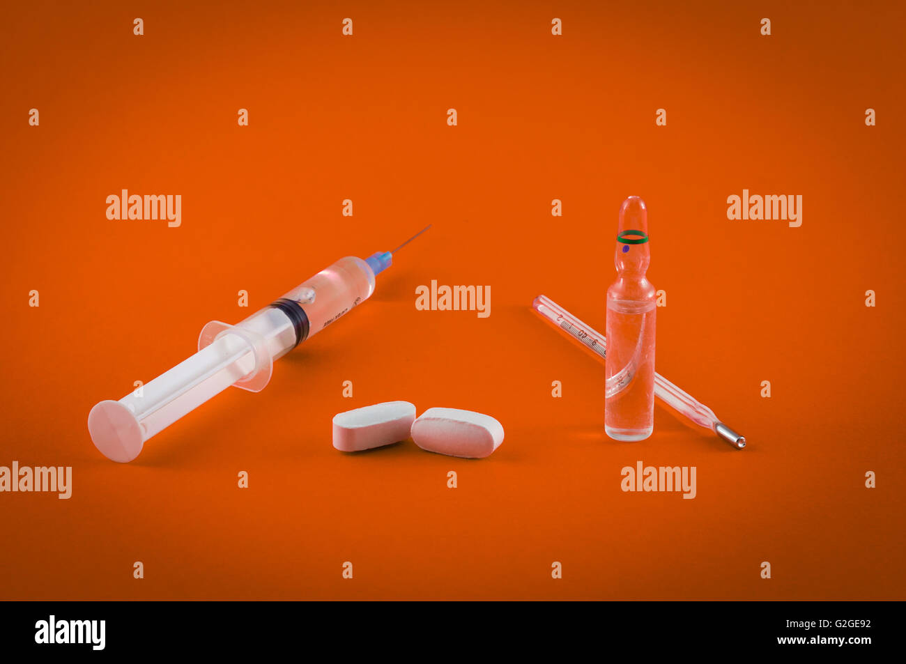 Closeup of medical tools and drugs on colored background Stock Photo ...