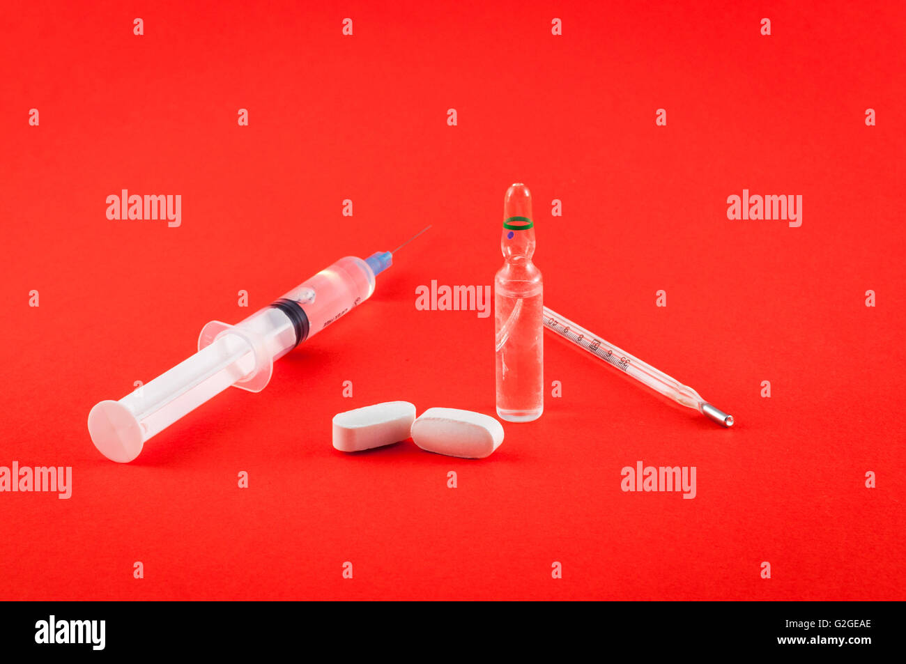 Closeup of medical tools and drugs on colored background Stock Photo ...