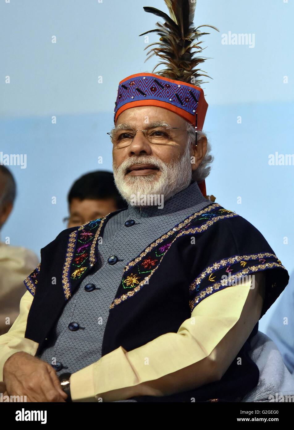 Indian Prime Minister Narendra Modi wearing a traditional Khasis hat at ...