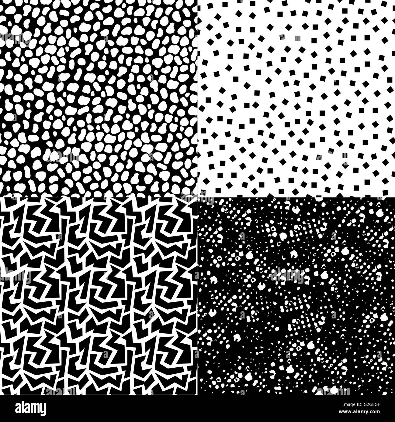 Set of retro vintage 80s seamless pattern in black and white with ...