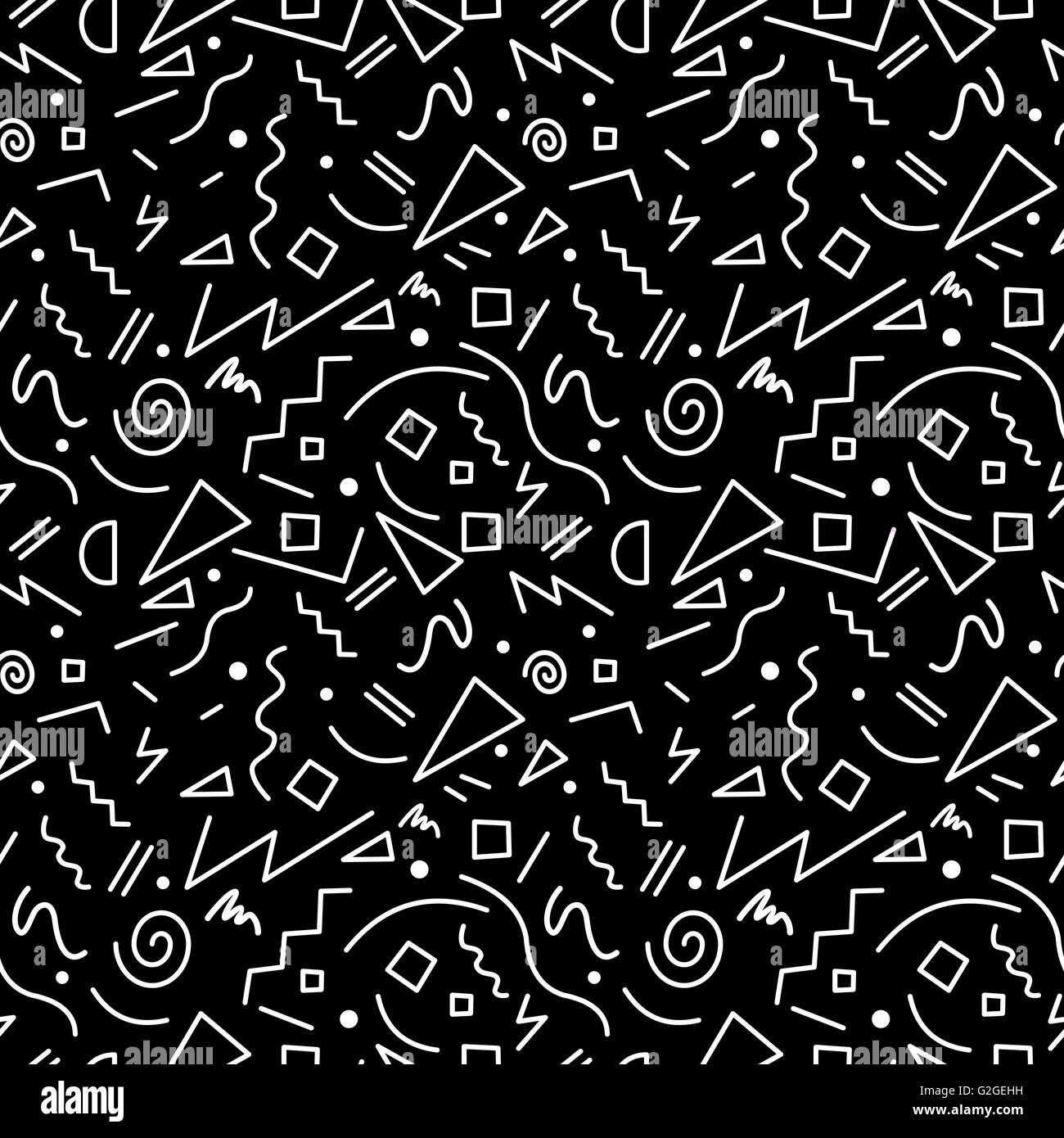 Retro seamless pattern in black and white with geometric line art 80s ...