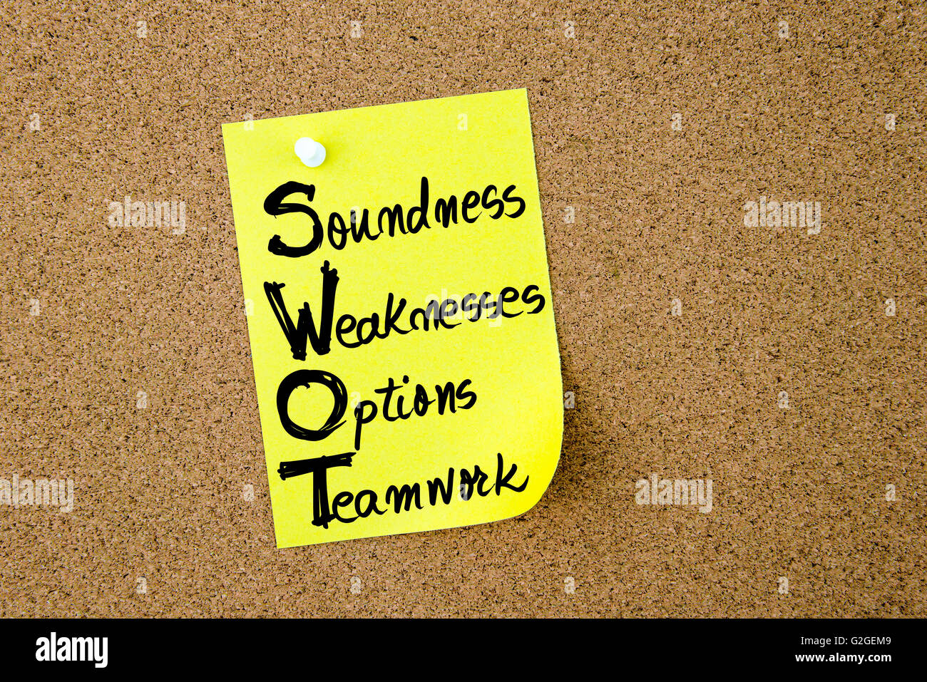 Business Acronym SWOT Soundness, Weaknesses, Options, Teamwork written ...