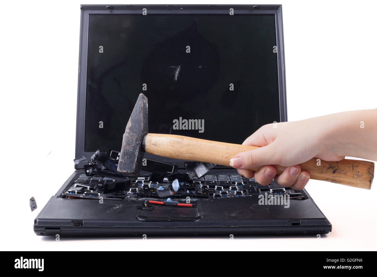 Hammer smashing keyboard hi-res stock photography and images - Alamy
