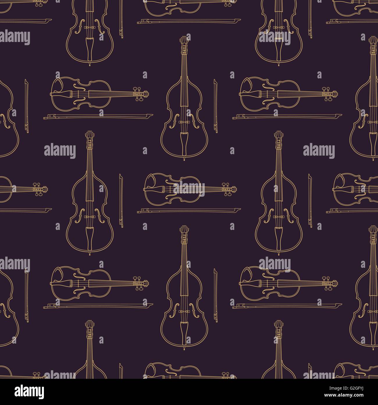 vector monochrome gold fiddle and contrabass decoration seamless ...