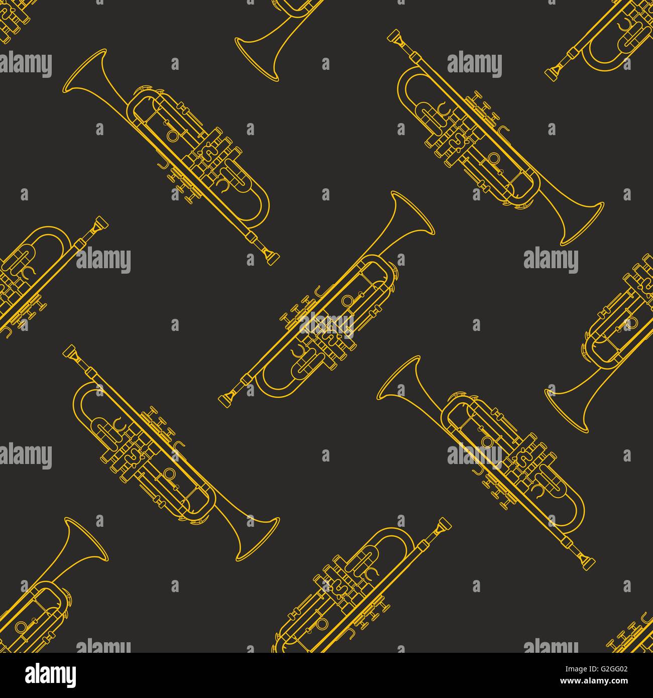vector monochrome gold trumpet decoration seamless pattern isolated ...