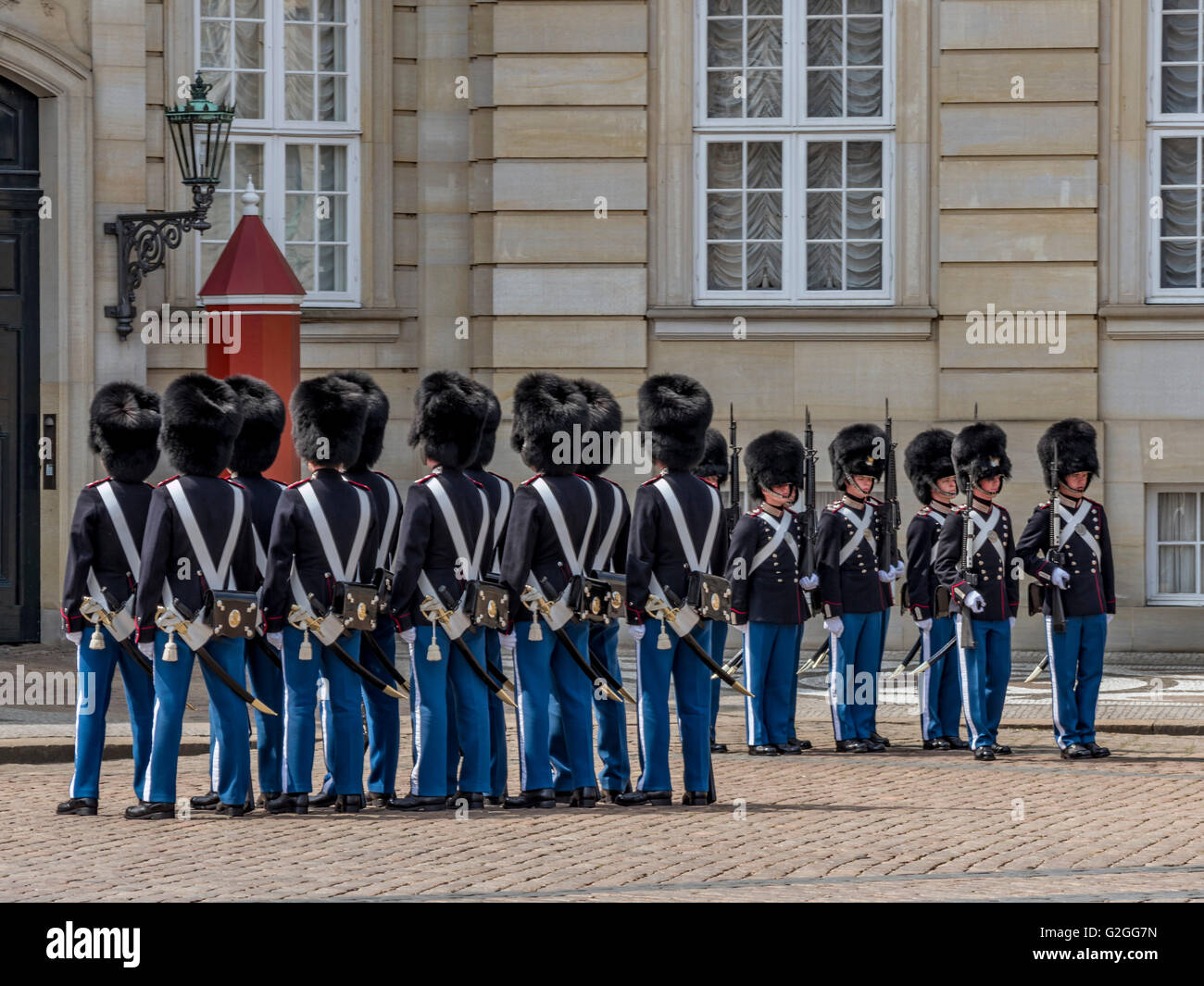 Royal Life Guards in front of Amalienborg Palace, Copenhagen, Denmark ...