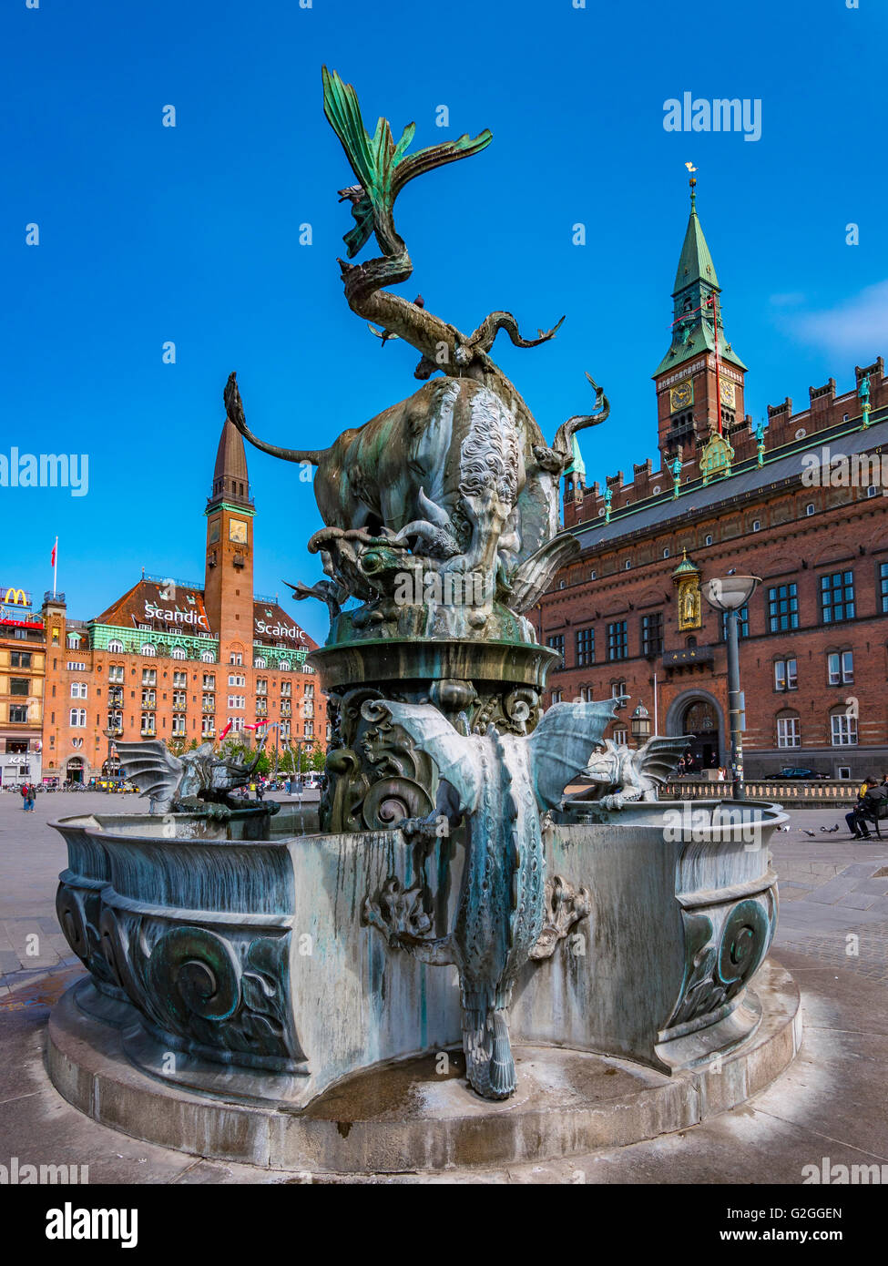 Town Hall with the dragon fountain, Copenhagen, Denmark Stock Photo - Alamy