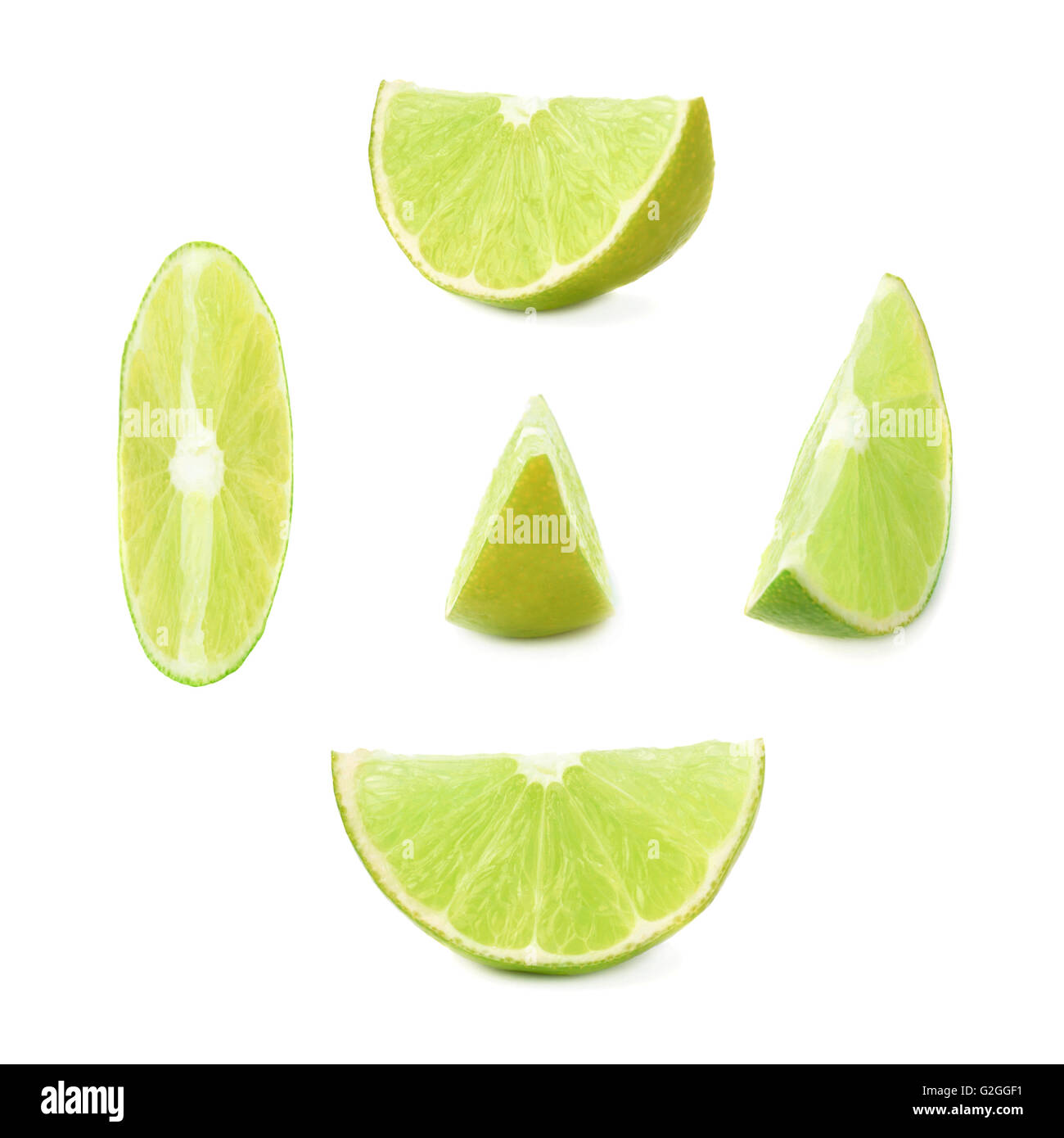 Slice section of lime isolated over the white background, set of ...