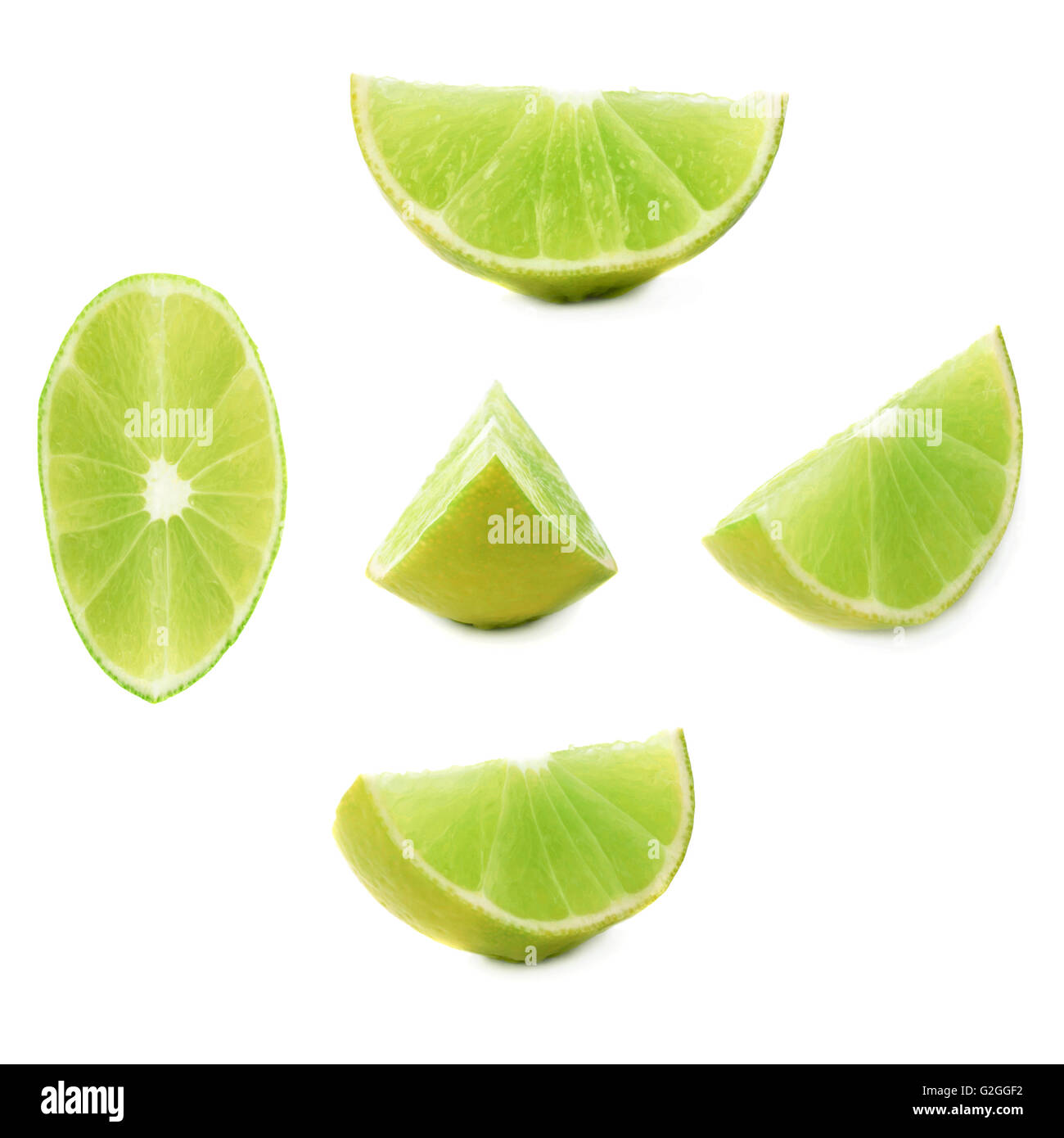 Slice section of lime isolated over the white background, set of ...