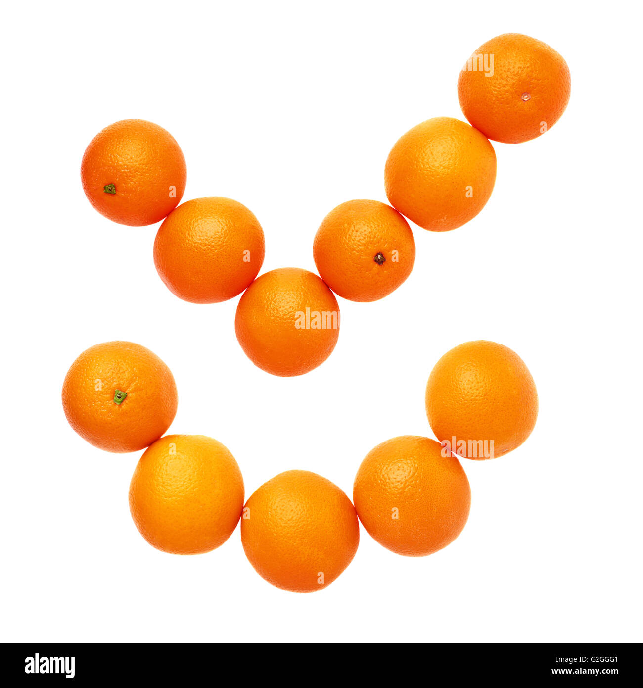 Yes tick mark made of multiple oranges isolated over the white ...