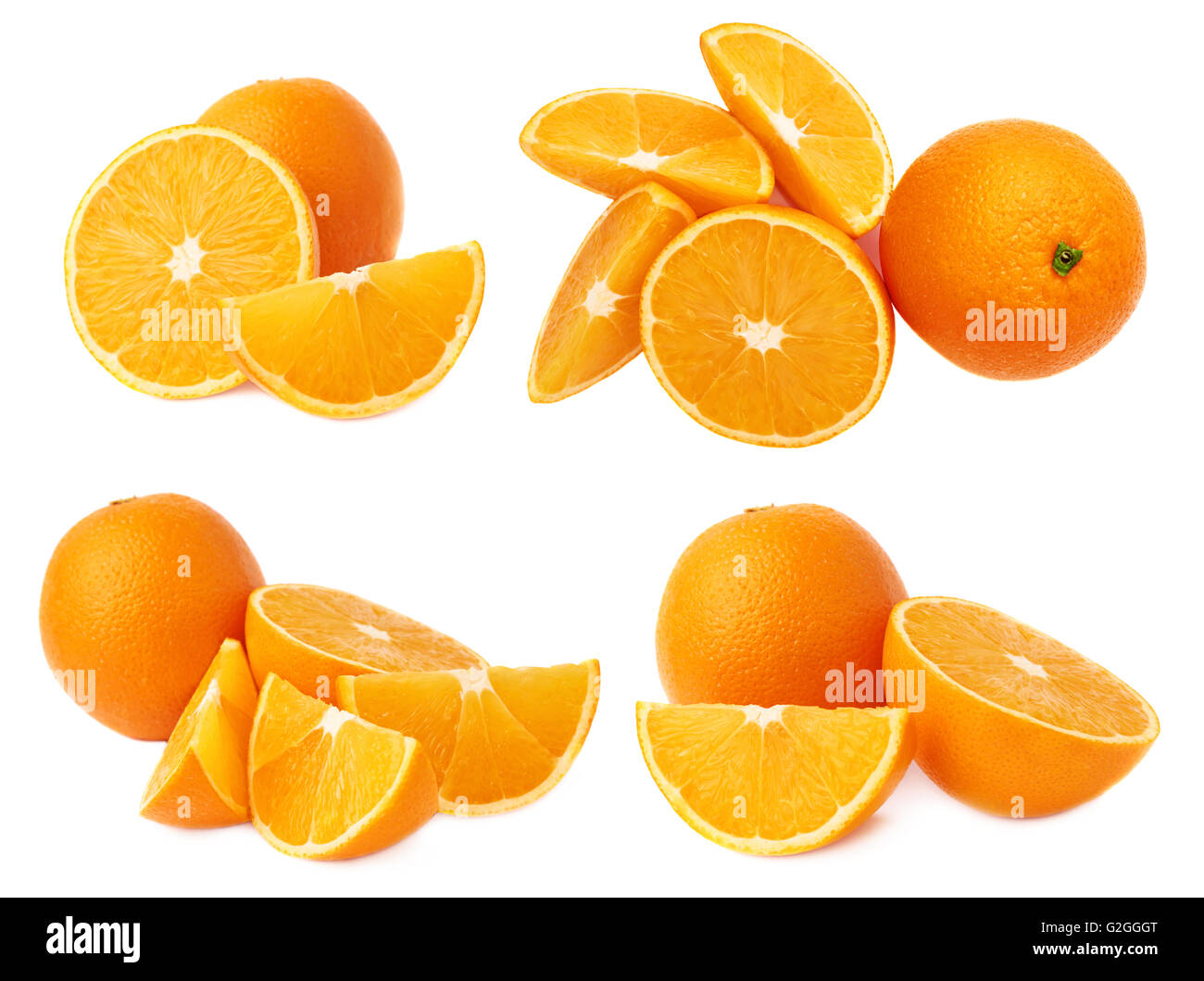 Served orange fruit composition isolated over the white background, set ...