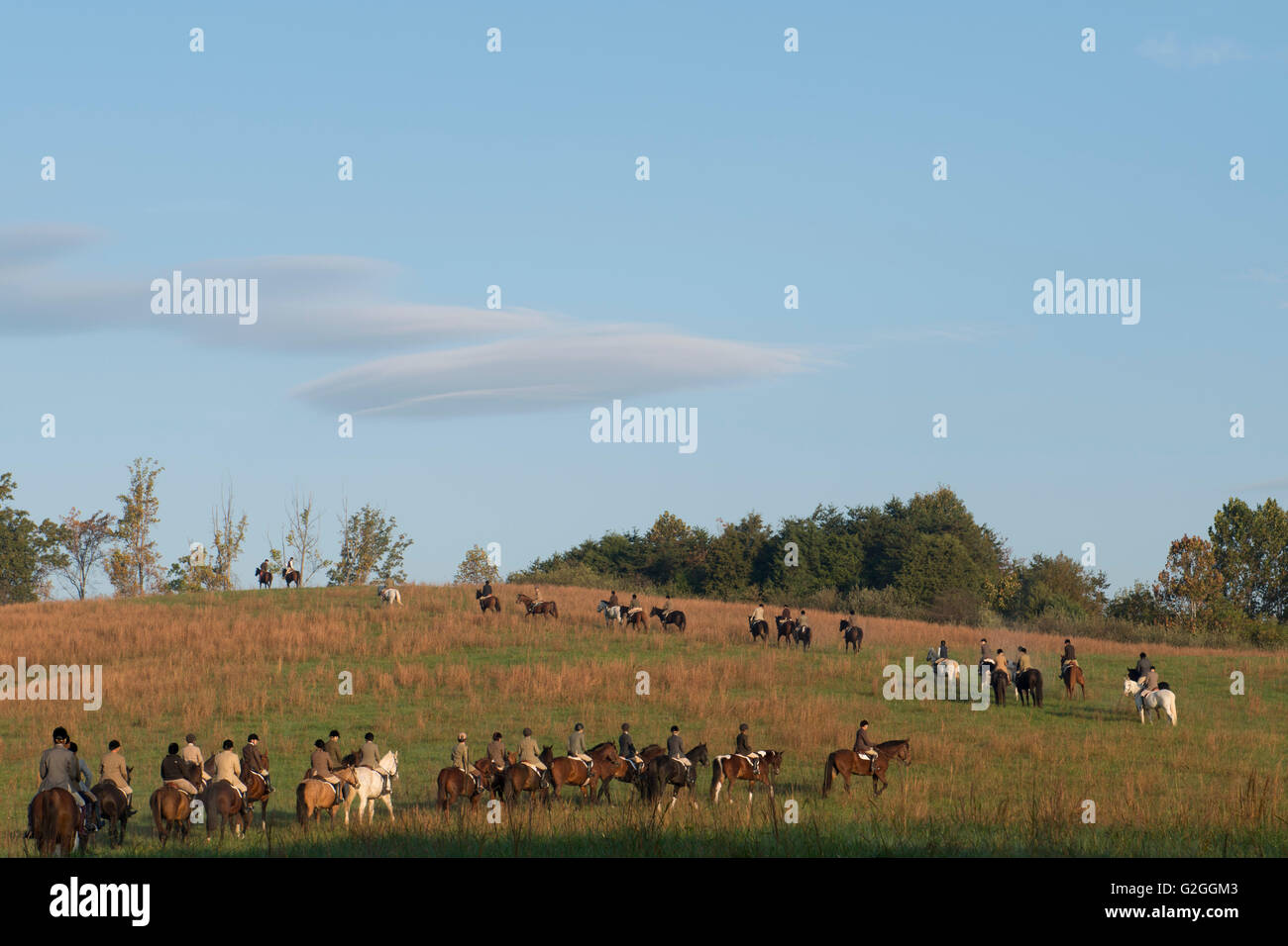 Group of Riders on Horseback Fox Hunting Stock Photo - Alamy