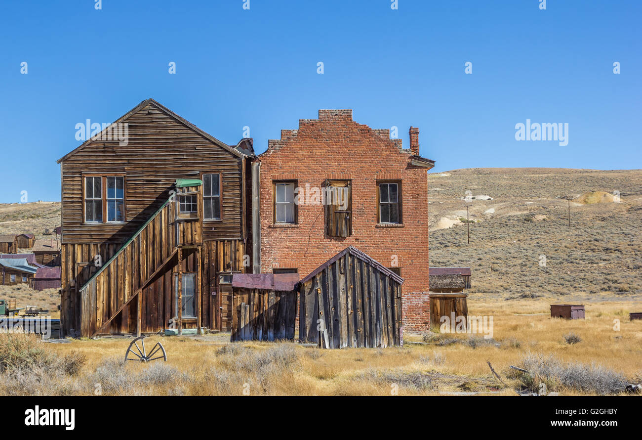 Wooden and brick building in Bodie State Park, California, America ...
