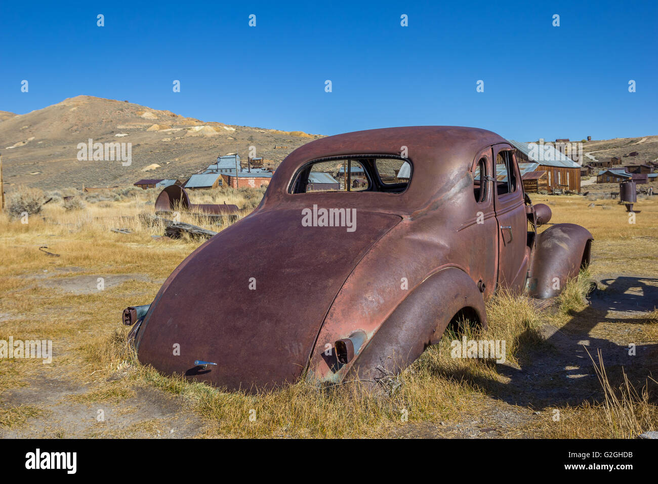 Rusty car wreck in Bodie State Historic Park, California, USA Stock ...