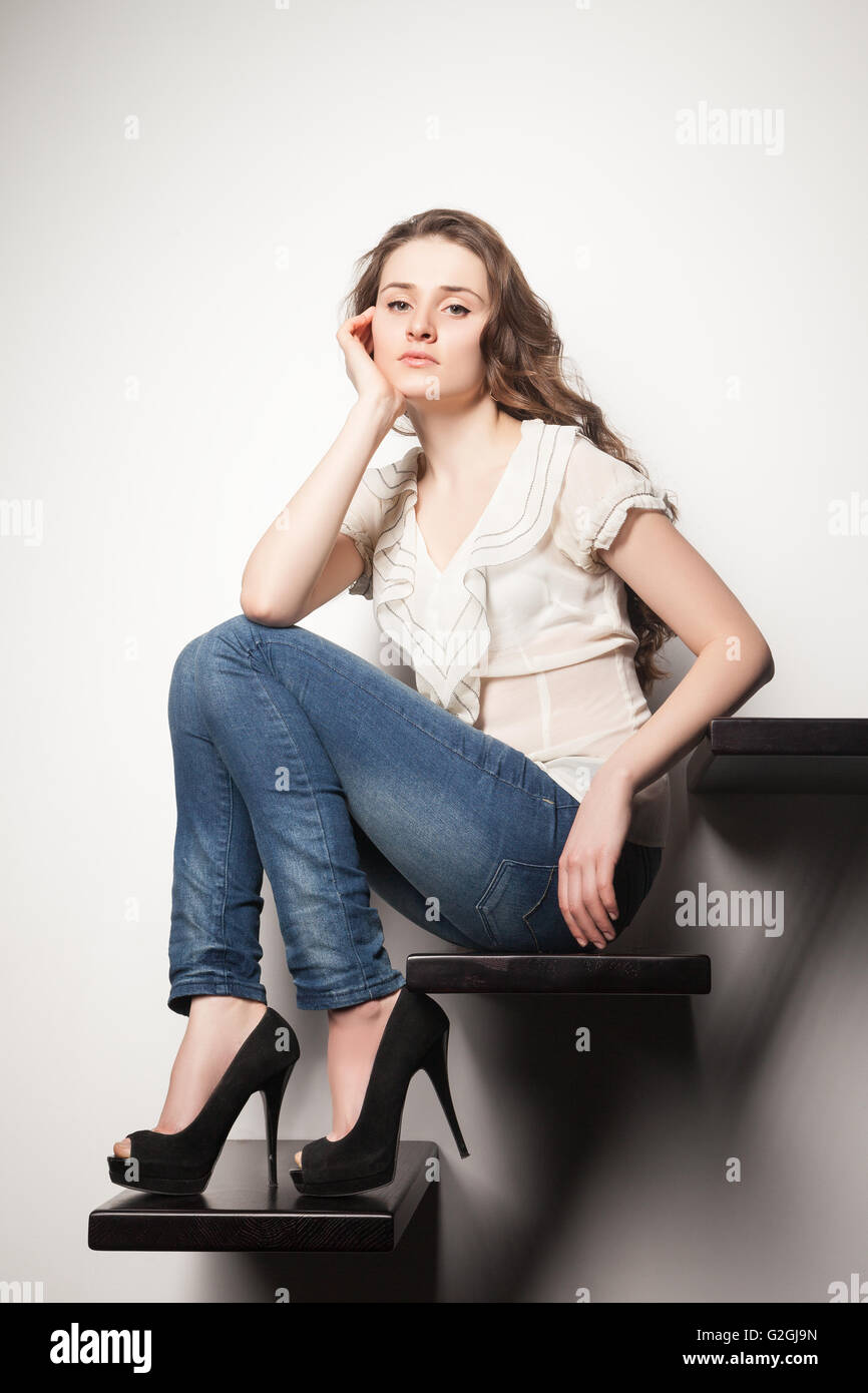 Fashion portrait steps sitting hi-res stock photography and images - Alamy