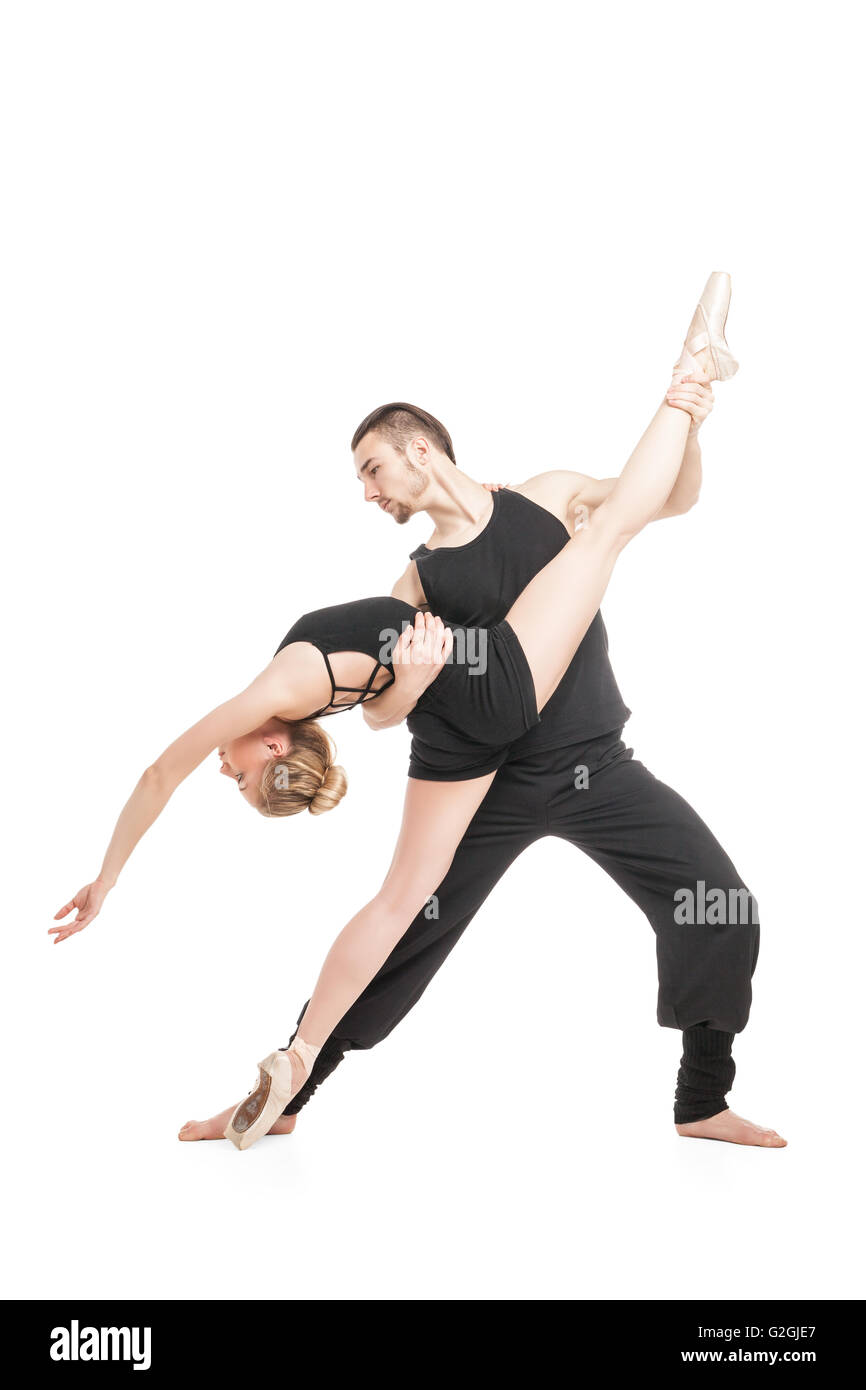 Man supporting woman in split Stock Photo - Alamy