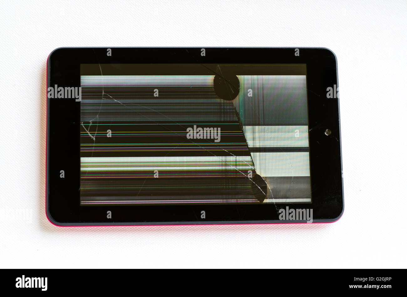 black broken tablet with colorful lines Stock Photo - Alamy