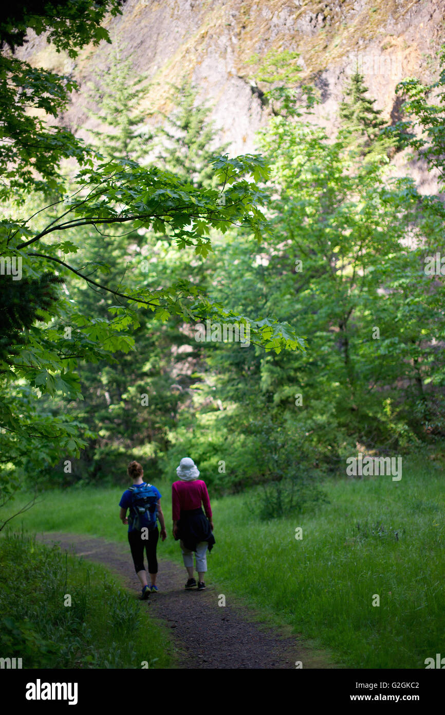 Two Women Hiking Down Path, Rear View Stock Photo - Alamy