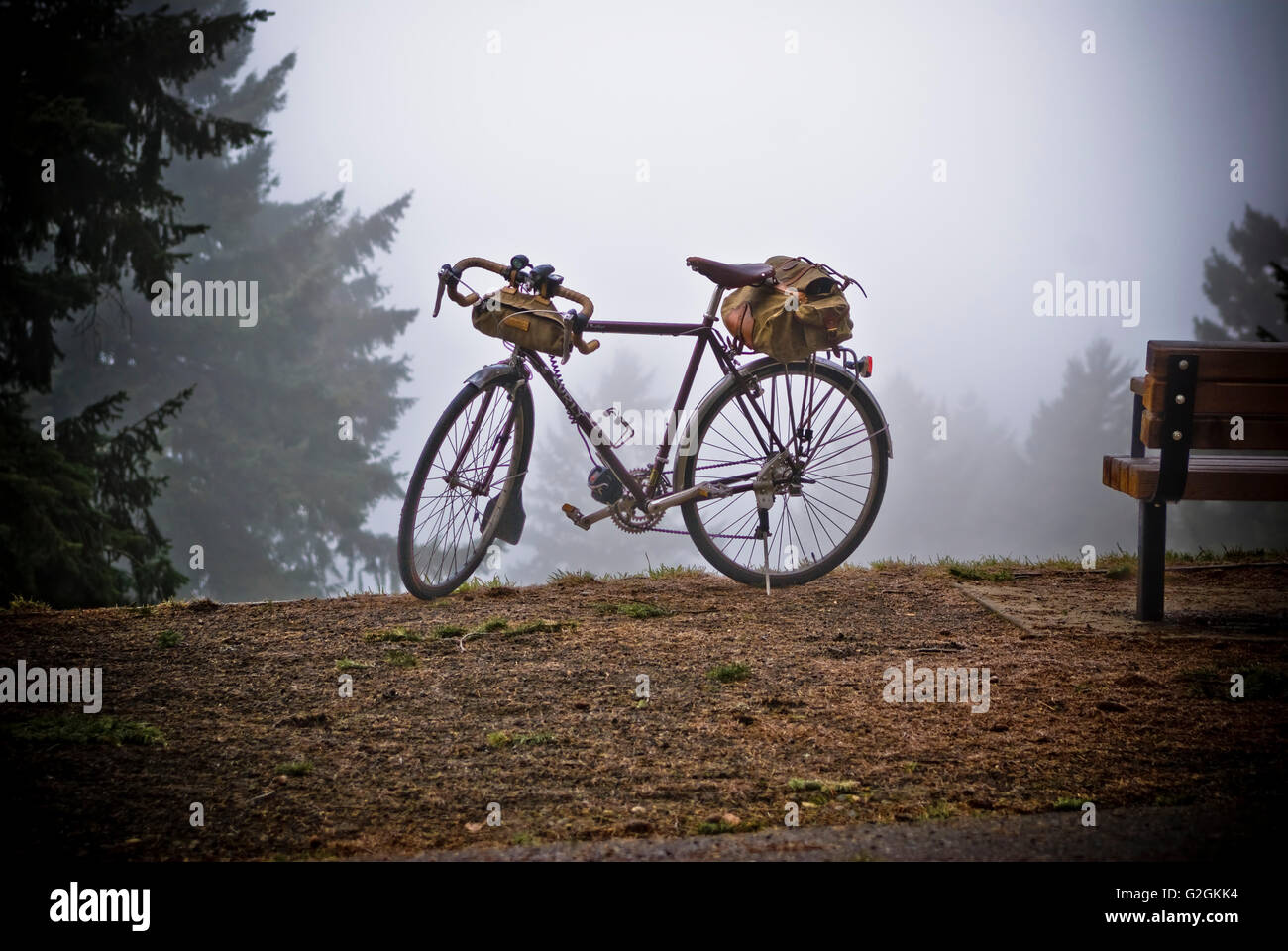 Bicycle in Fog Stock Photo - Alamy