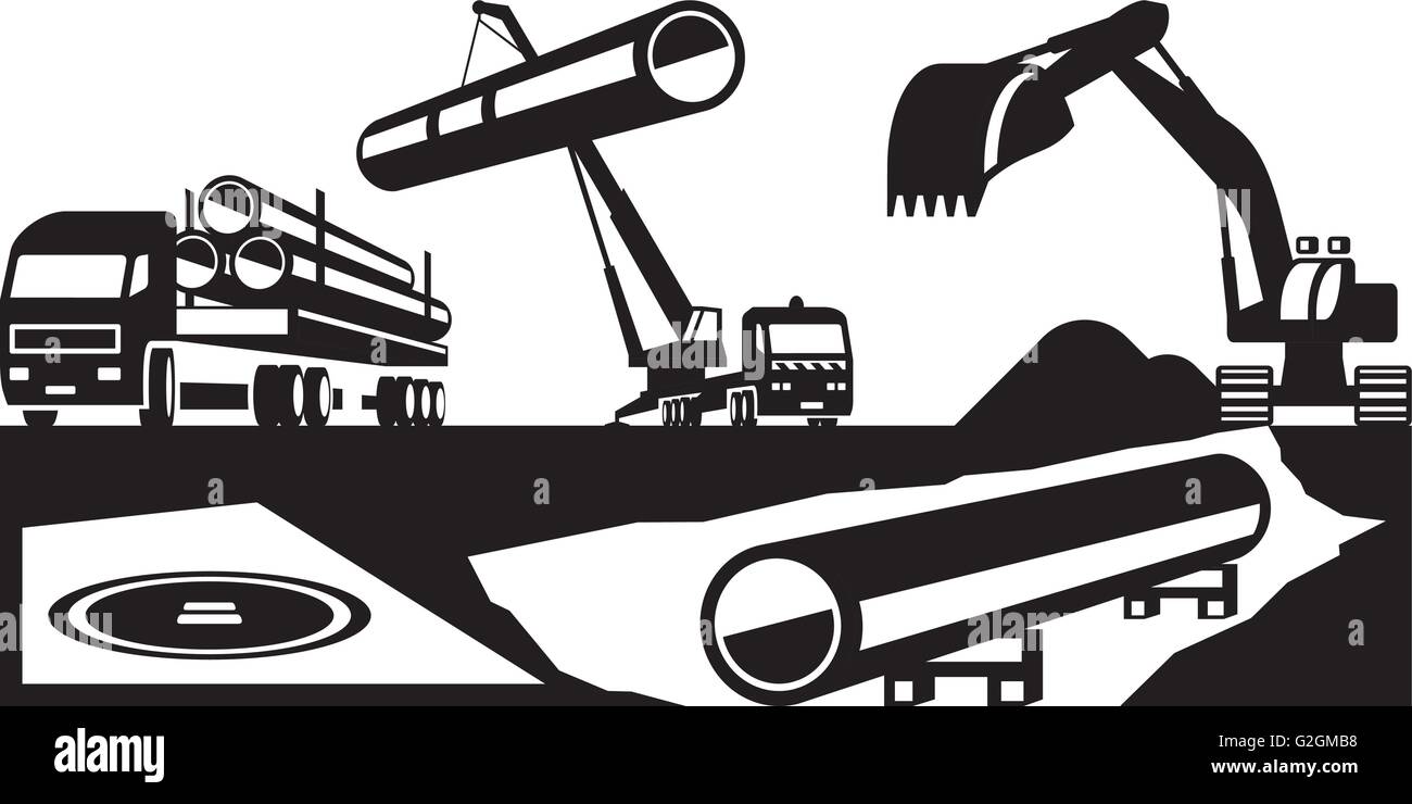Construction of underground pipelines - vector illustration Stock ...