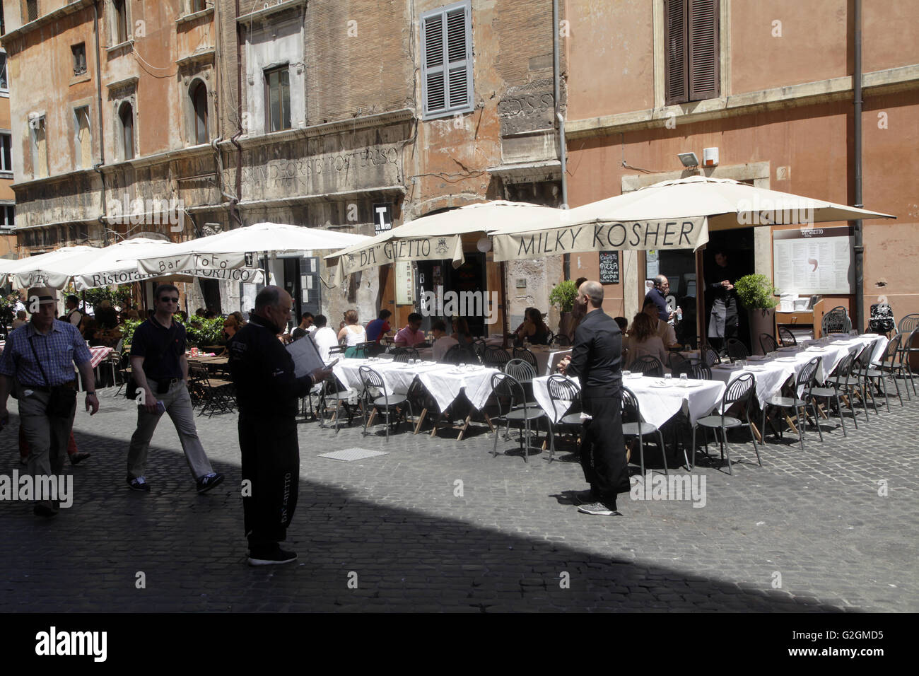 Customers at traditional Kosher restaurant at the Jewish ghetto Rome ...