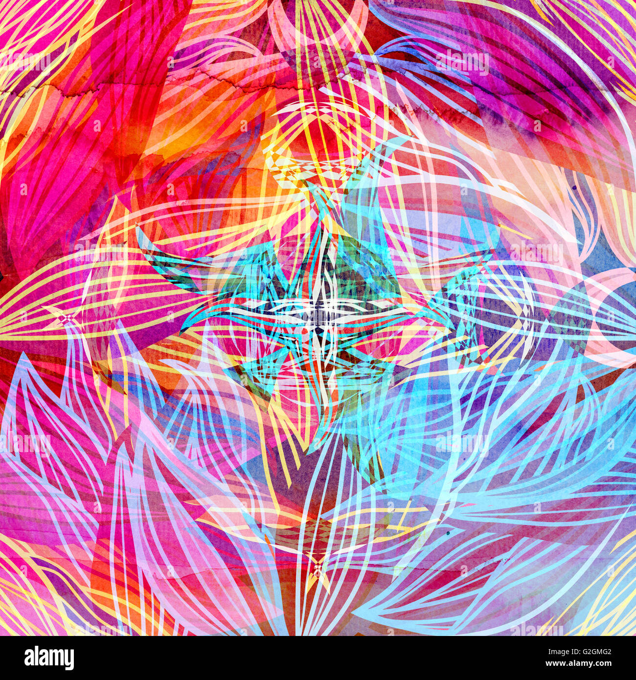 Abstract watercolor background with various colored wavy elements Stock ...