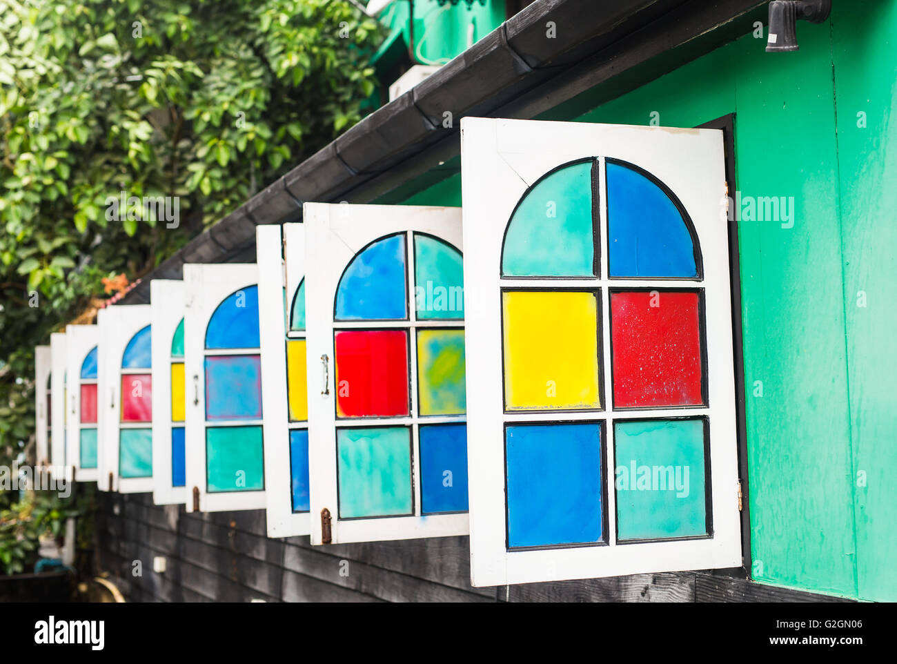 Blue, red, green, orange windows Stock Photo - Alamy