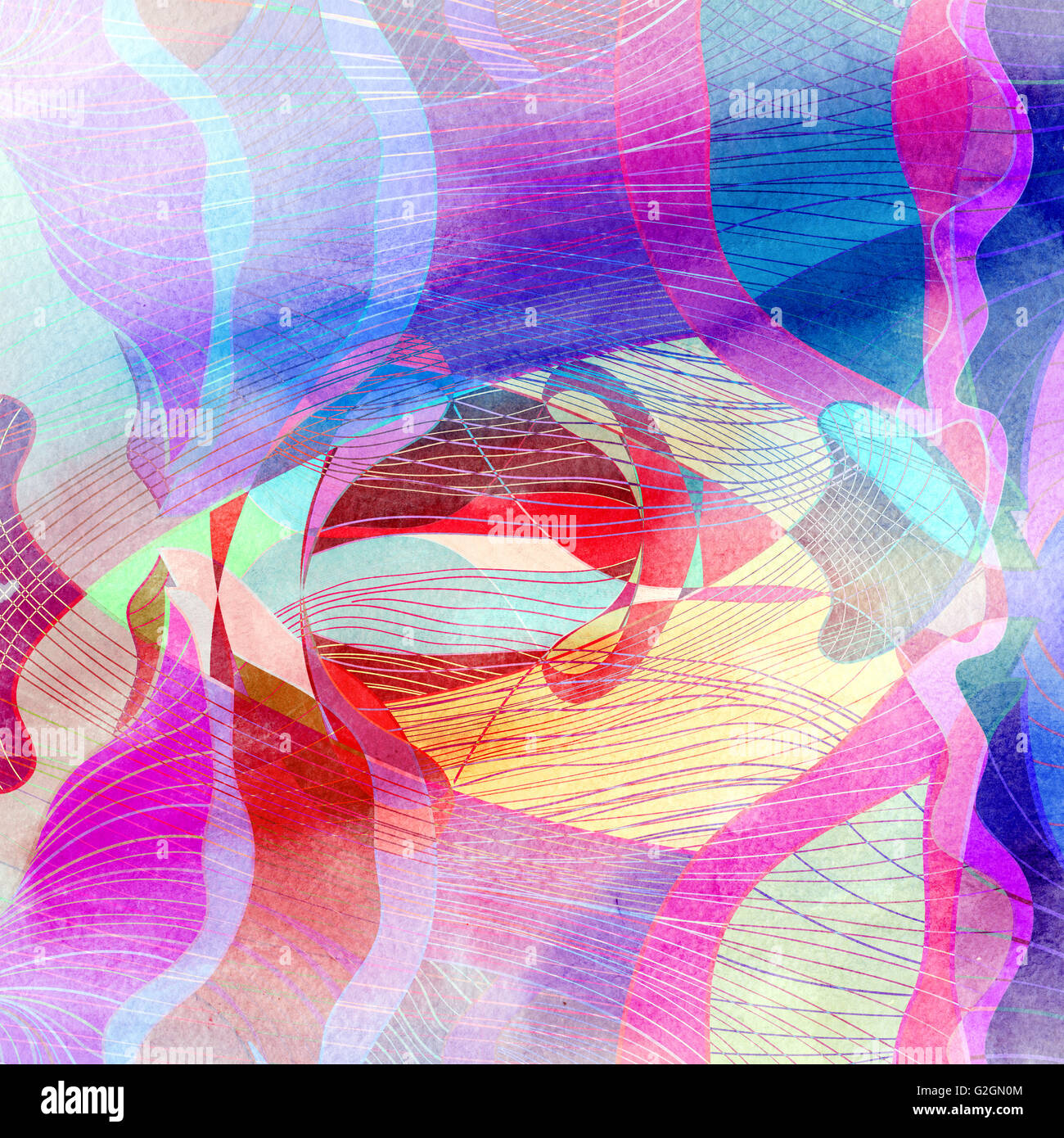 Abstract watercolor background with various colored wavy elements Stock ...