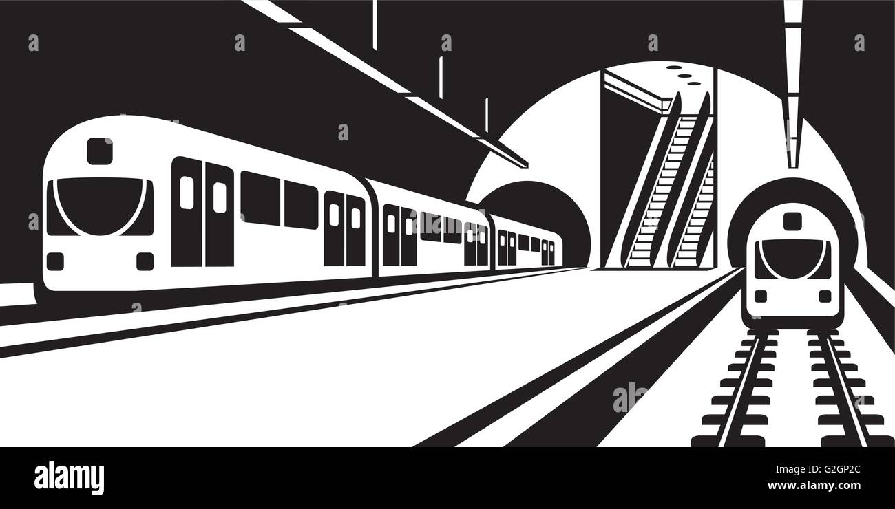 Platform of subway station with trains - vector illustration Stock ...