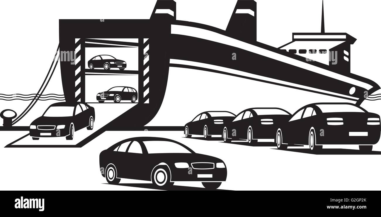 Cargo ship unloading new cars - vector illustration Stock Vector Image ...