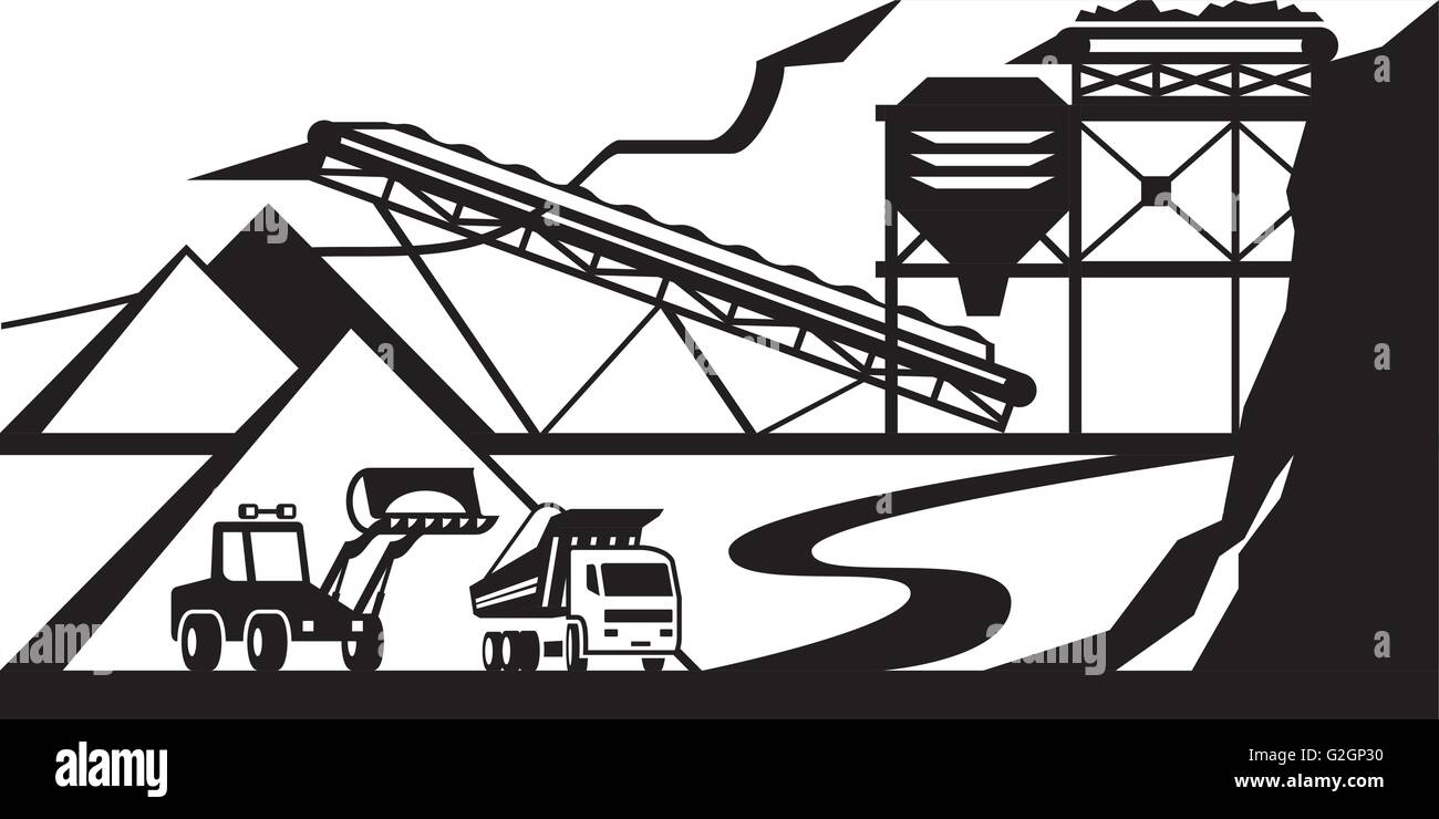 Open quarry for extraction of stone, gravel and sand - vector ...