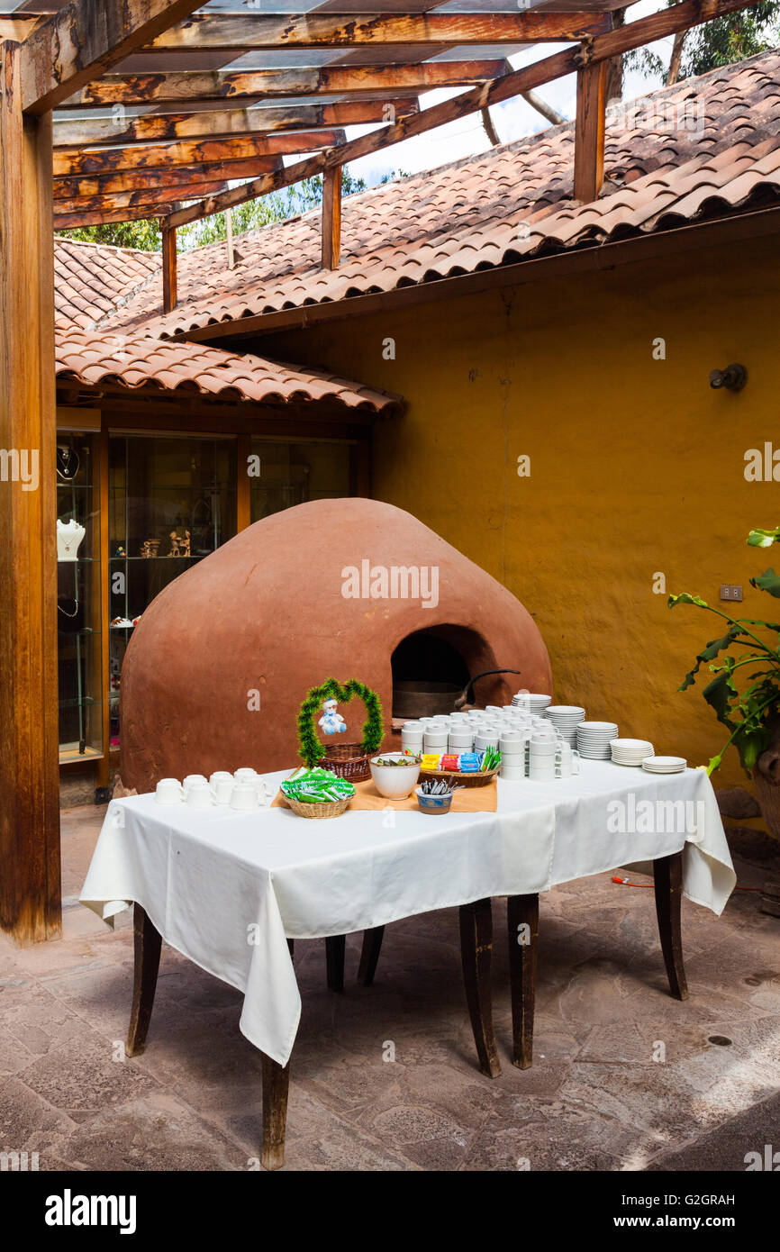 Buffet table for coffee, tea, and Coca Tea at the Alhambra Hacienda ...