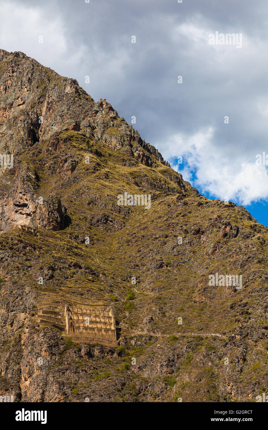 Remains of Inca grain storage facility built high on a cliff above ...