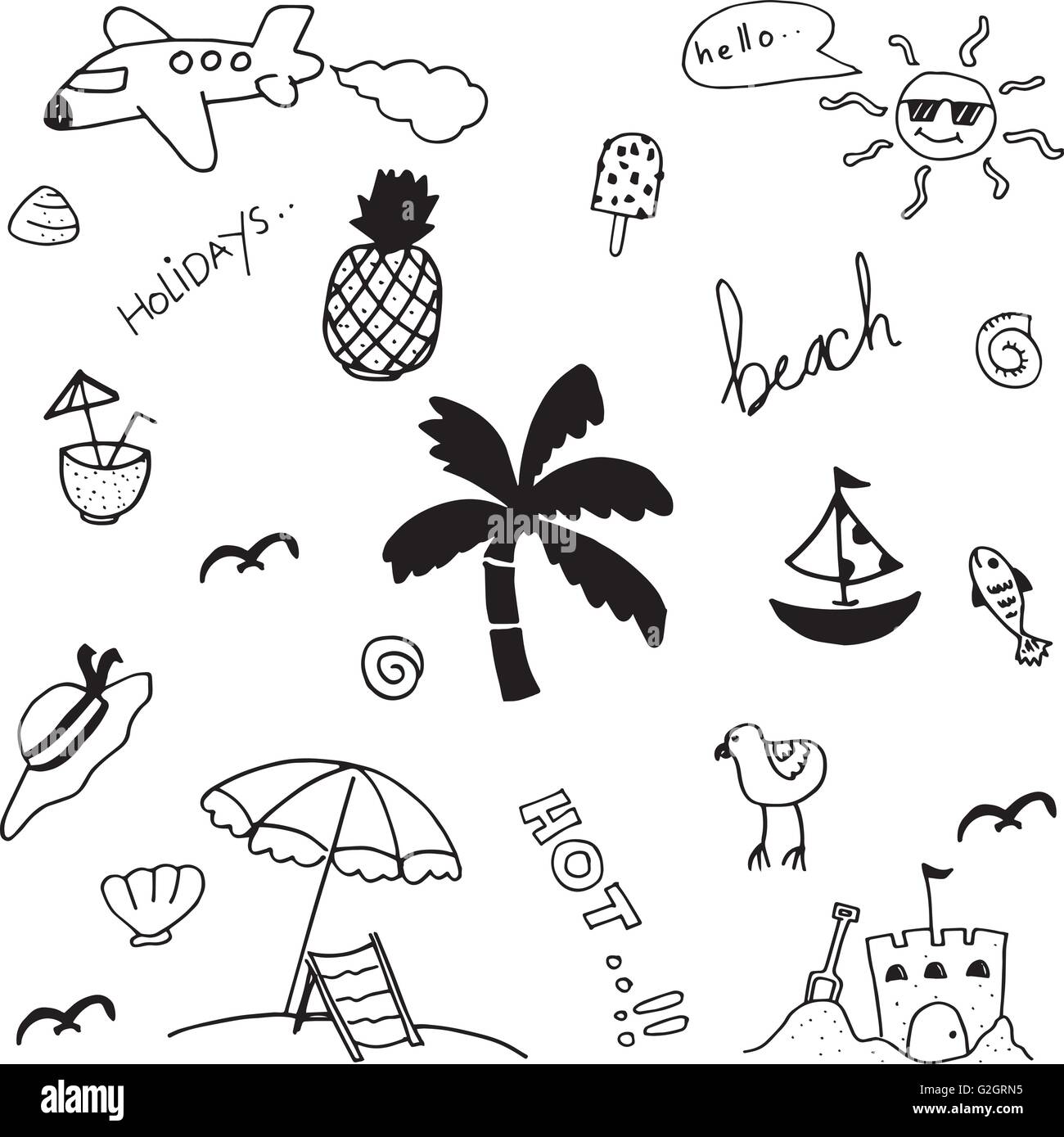 Set holiday in beach doodle Stock Vector Image & Art - Alamy