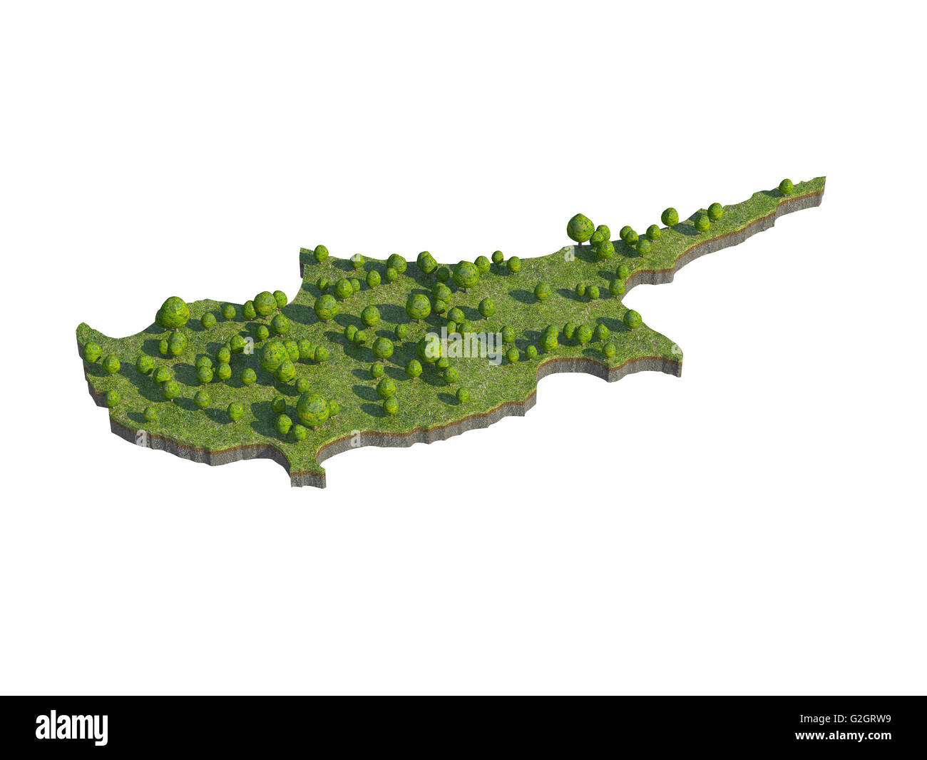 3d render of cyprus map section cut isolated on white with clipping ...