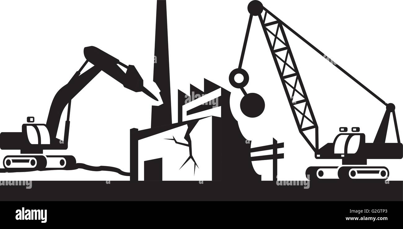 Demolition of industrial buildings - vector illustration Stock Vector ...