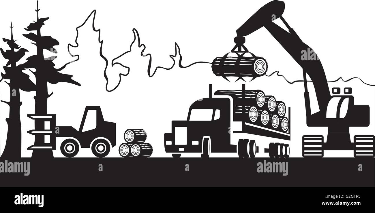 Timber harvesting in the forest - vector illustration Stock Vector ...