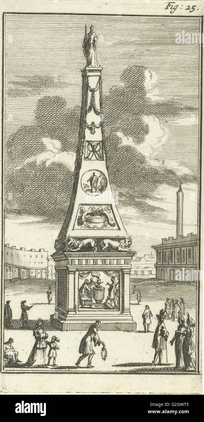 Obelisk with the statue of Mary II Stuart, Jan Luyken, Barent Beeck ...