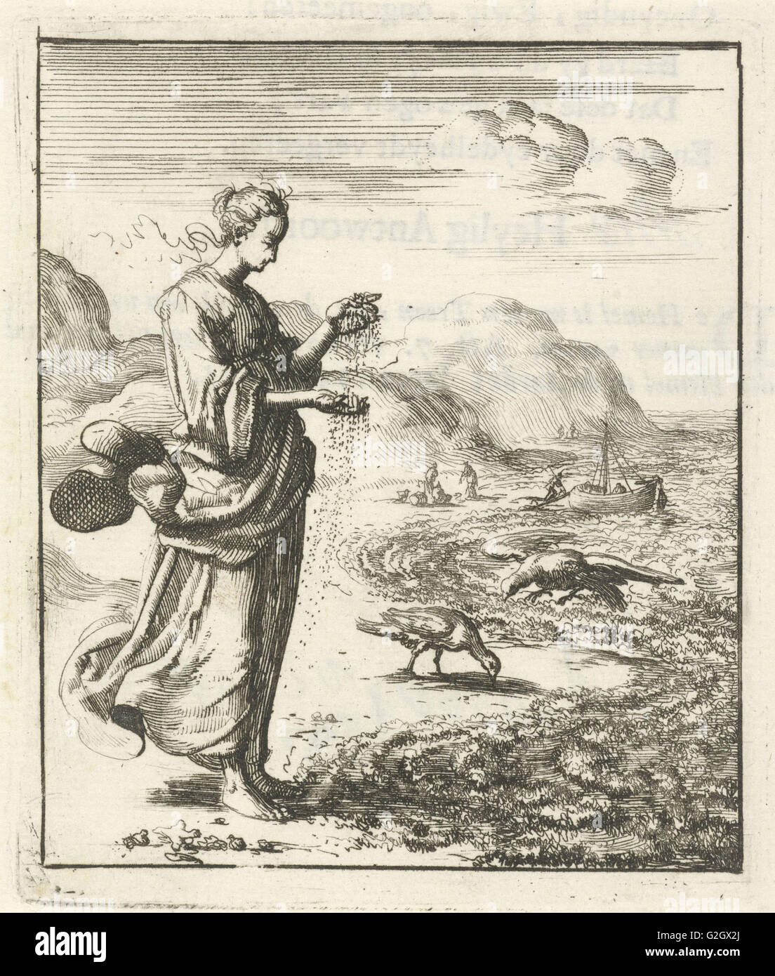 Woman lets sand trickle through her fingers on the beach, Jan Luyken ...