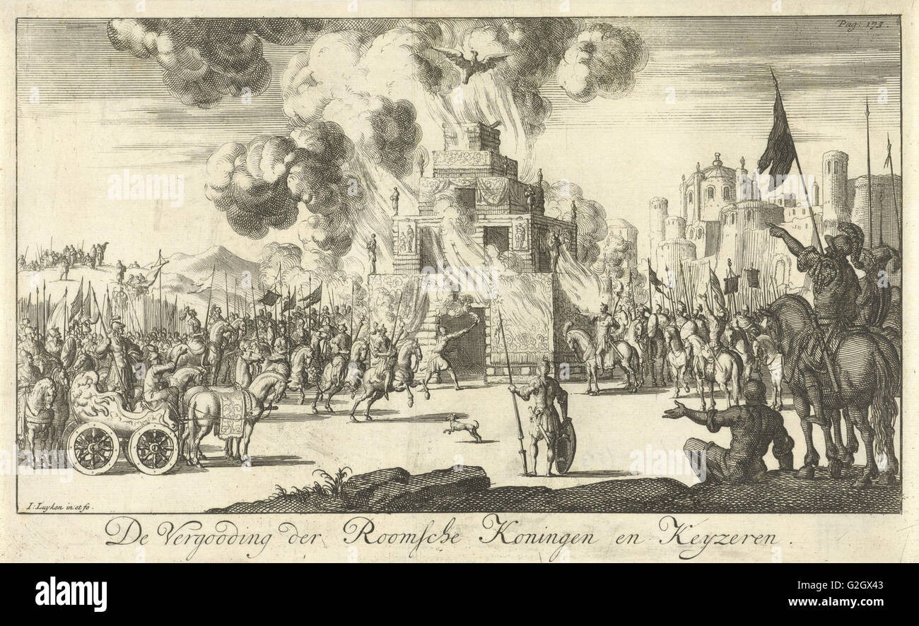 Roman soldiers around a bonfire where an eagle rises from the flames ...